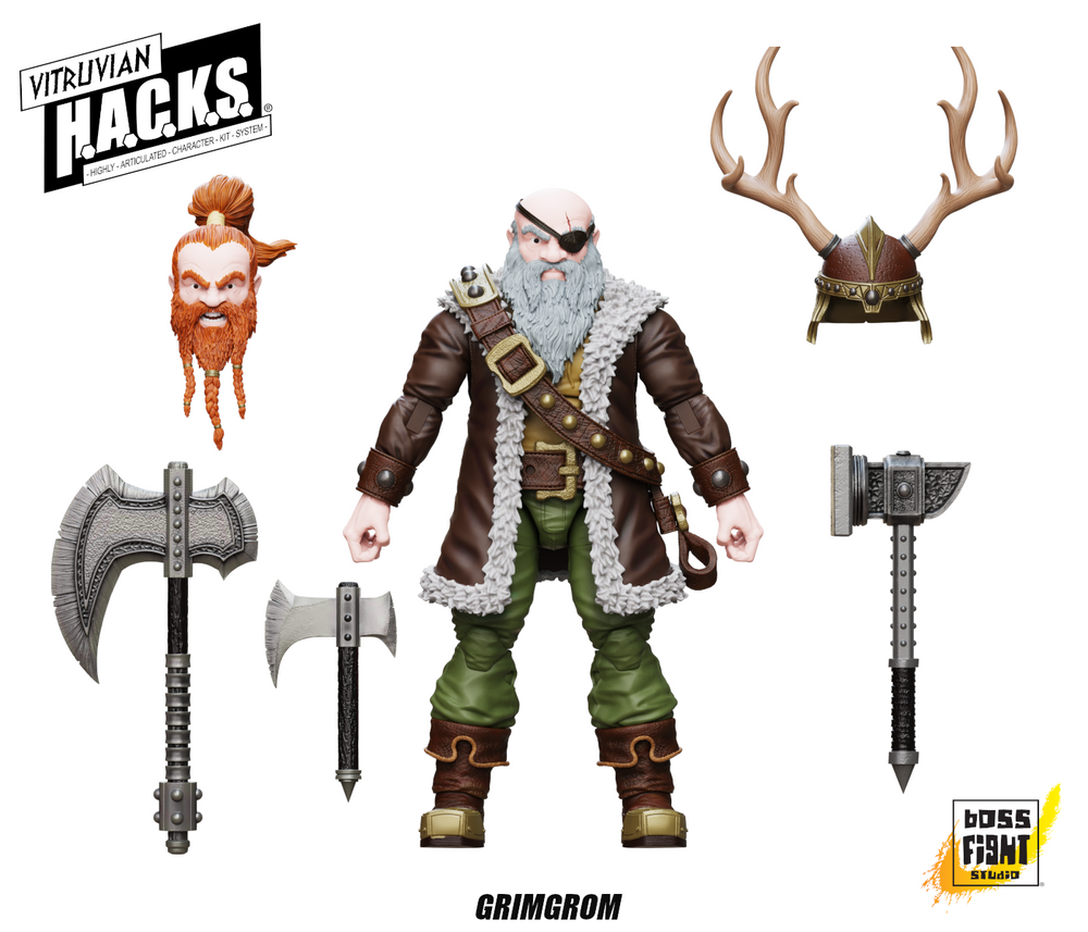 Vitruvian H.A.C.K.S. Action Figure - Grimgrom (Dwarf Mercenary) – Boss ...